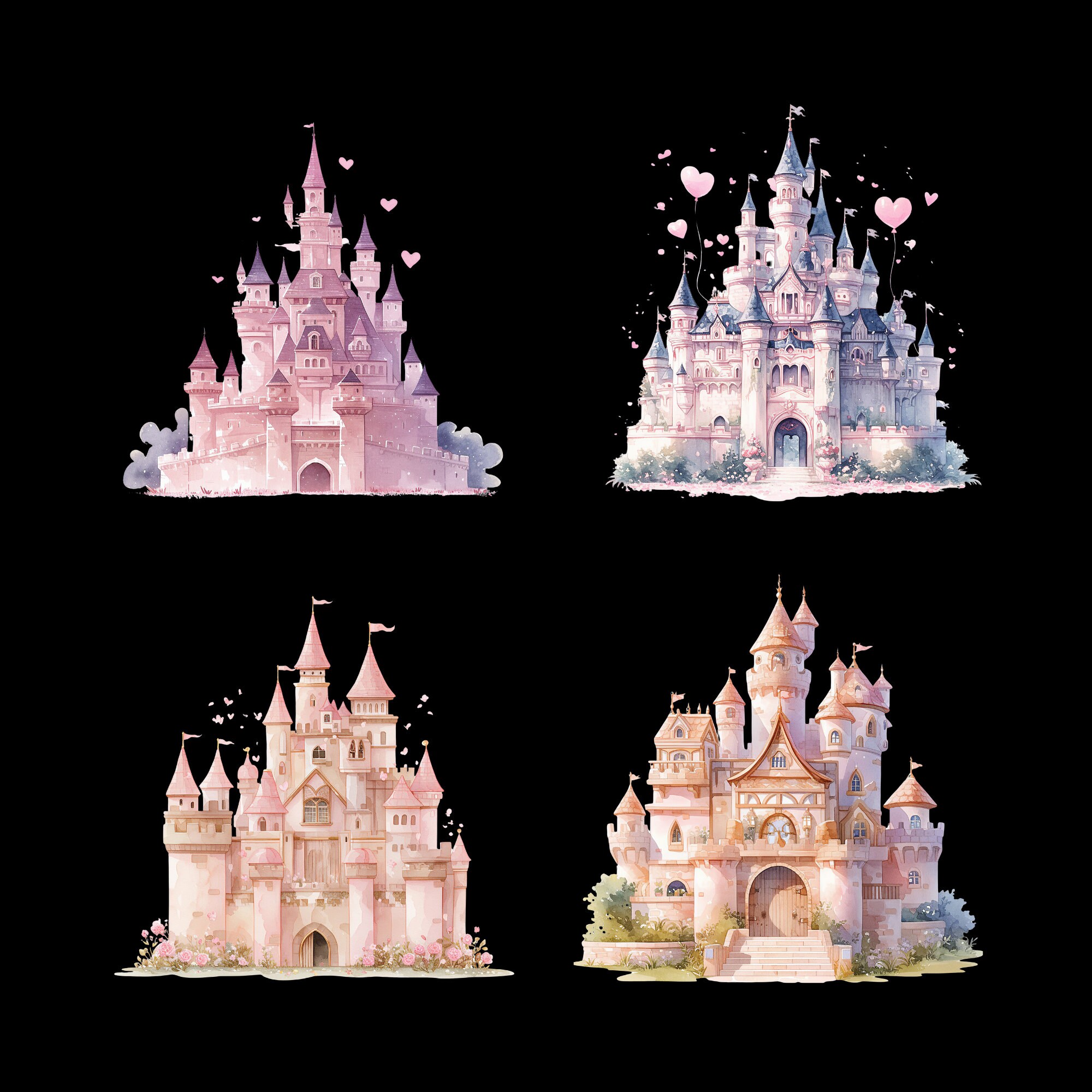 20 Watercolor Magic Castle Clipart, Fairytale Castle Clipart, Princess ...
