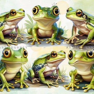 Watercolor Green Frogs Clipart - Cute Frog Floral Clip Art in PNG ...