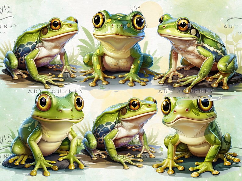 Watercolor Green Frogs Clipart - Cute Frog Floral Clip Art in PNG ...
