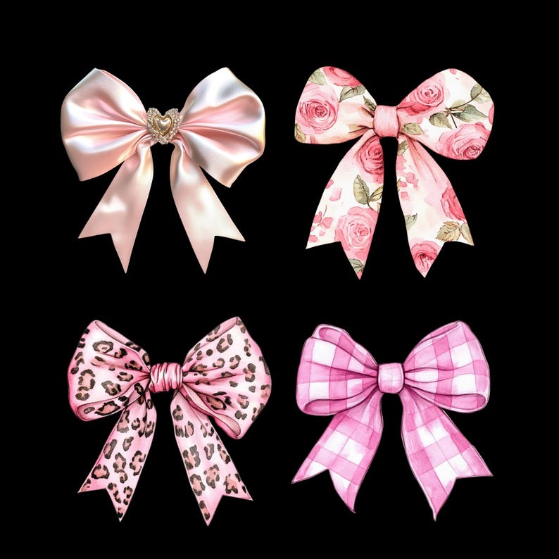 Valentines Day Bow Clipar, 30 PNG Romantic Watercolor Bows, Coquette ...