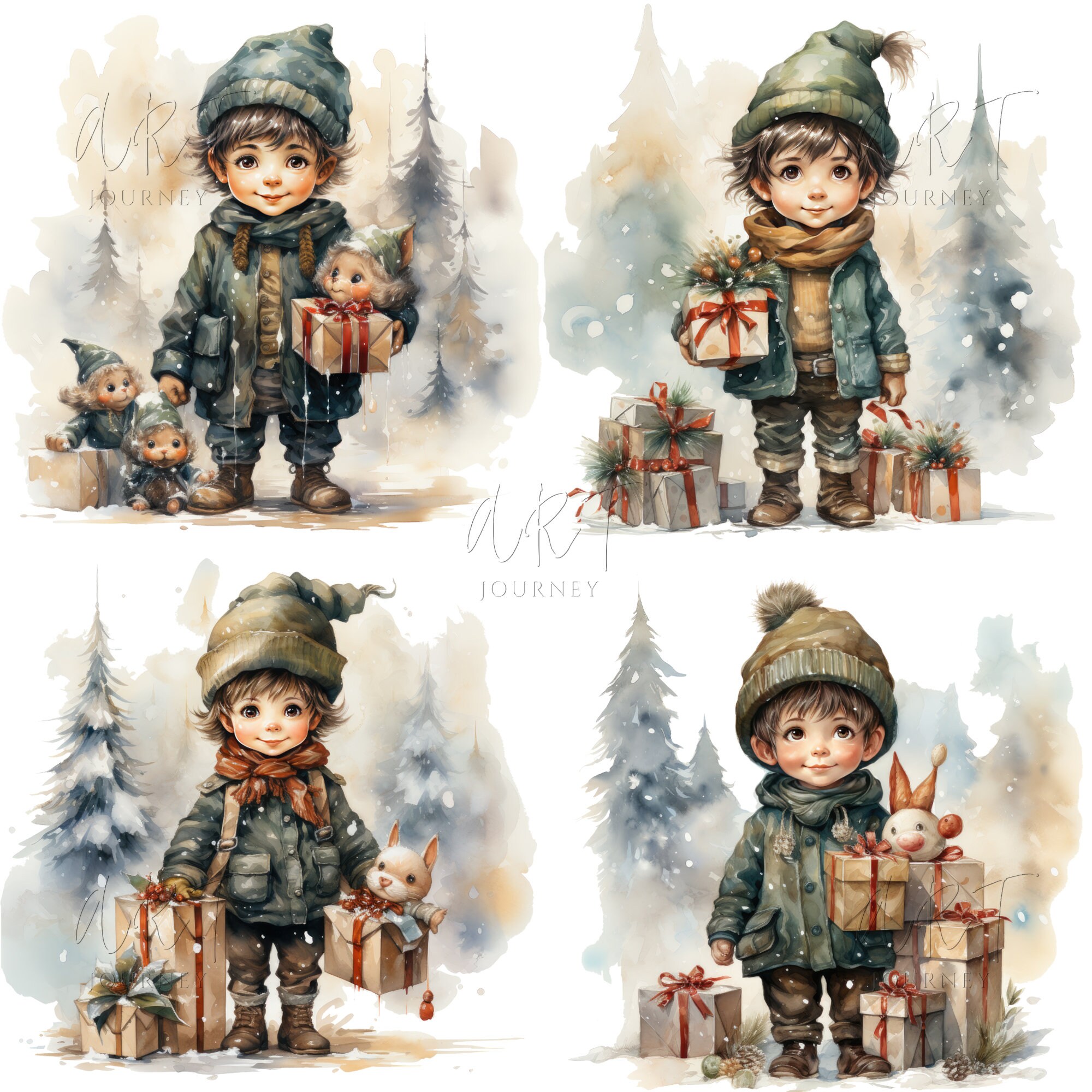 Watercolor Elves Festive Clipart Bundle Christmas Cute - Etsy