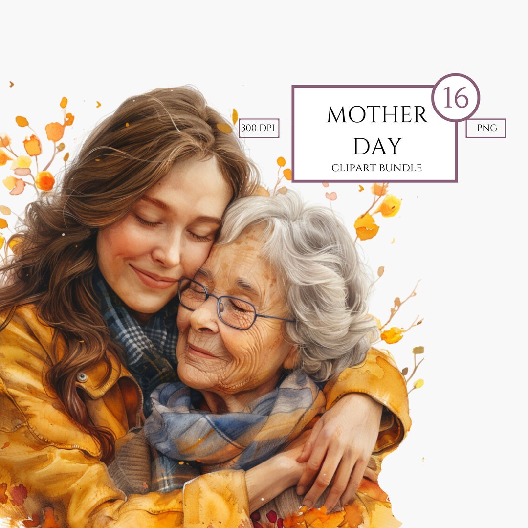 16 Mother and Daughter Clipart, Mother's Day Card, Printable Watercolor ...