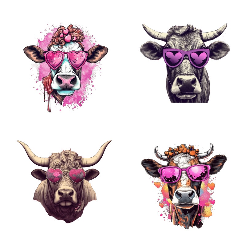 Cool Cows PNG Bundle, Funny Cow Clip Art, Cow Sublimation Designs ...