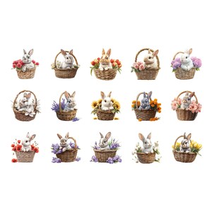 Easter Bunny Clipart, Bunny in the Floral Basket, Easter Nursery Floral ...