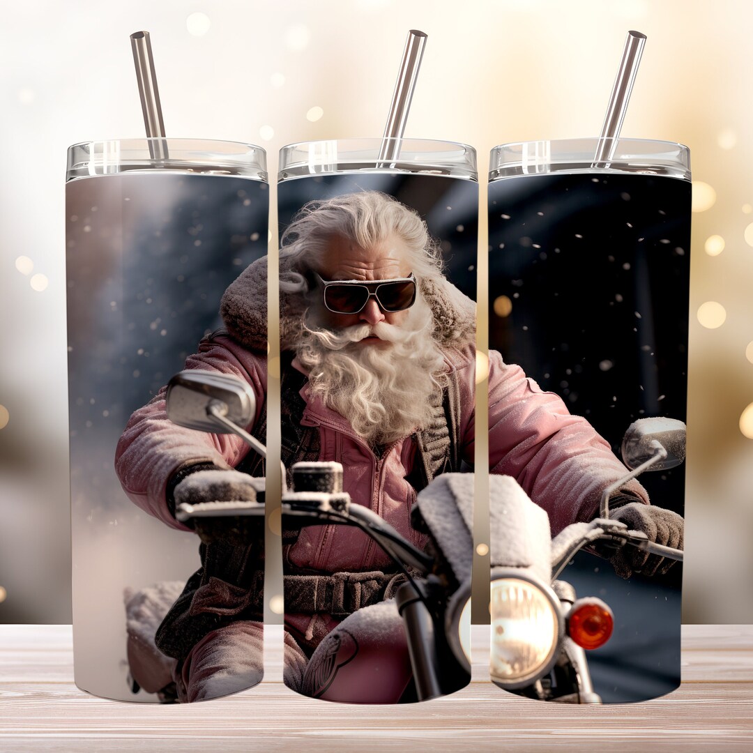 Christmas Biker Santa Tumbler Wrap Santa Claus Tumbler Wrap Celebrate ...