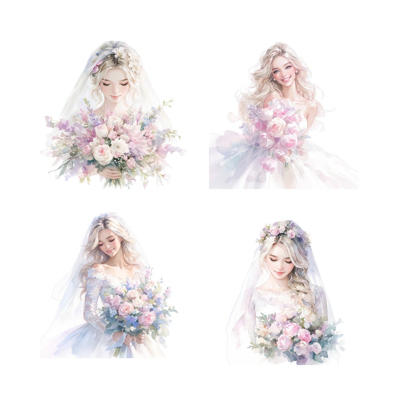 Set of 25 , Watercolor Bride, Floral Clipart, Wedding Day Clipart ...