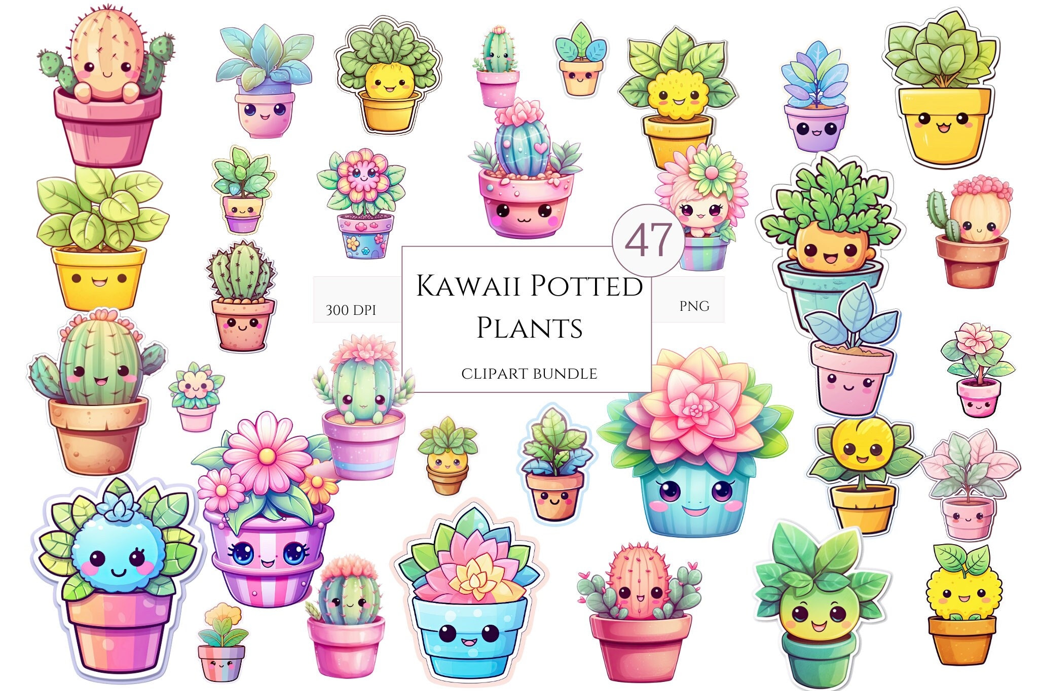 47 Kawaii Plants Clipart | Cactus Clipart | Plant Clipart | Cute Kawaii ...
