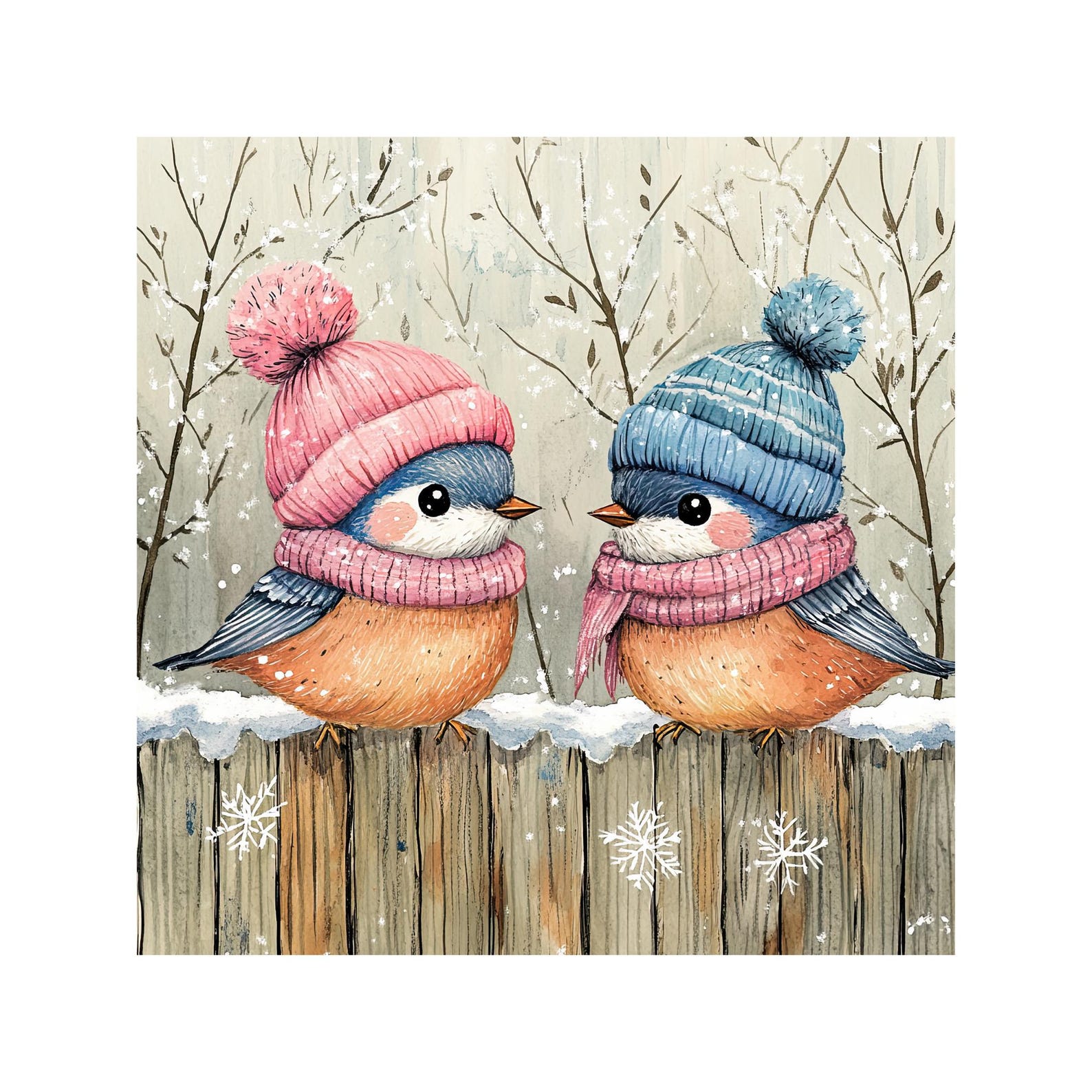 Cute Winter Birds Clipart, Woodland Snowy Winter Birds Print, Junk ...