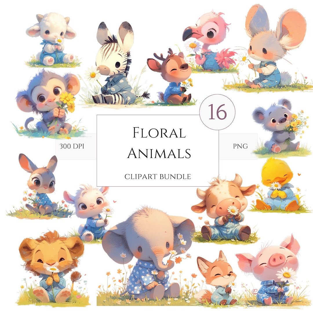 Watercolor Nursery Animal Clipart Bundle for Baby Shower Invite - Cute ...