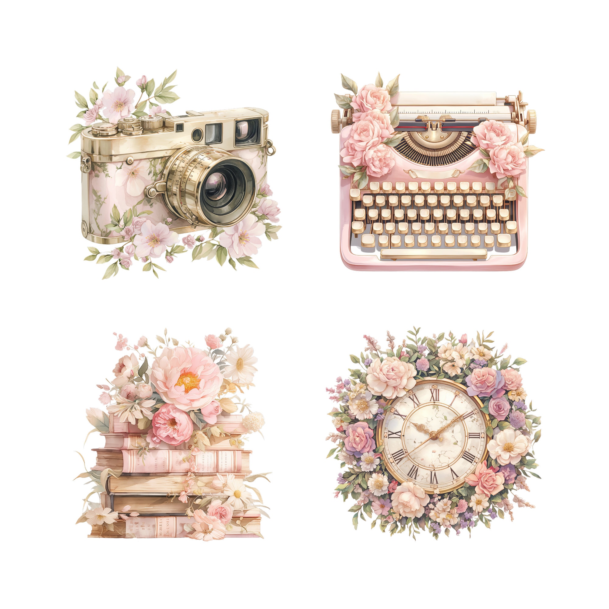 Shabby Chic Clipart, Watercolor Victorian Decor Clipart, Junk Journal ...