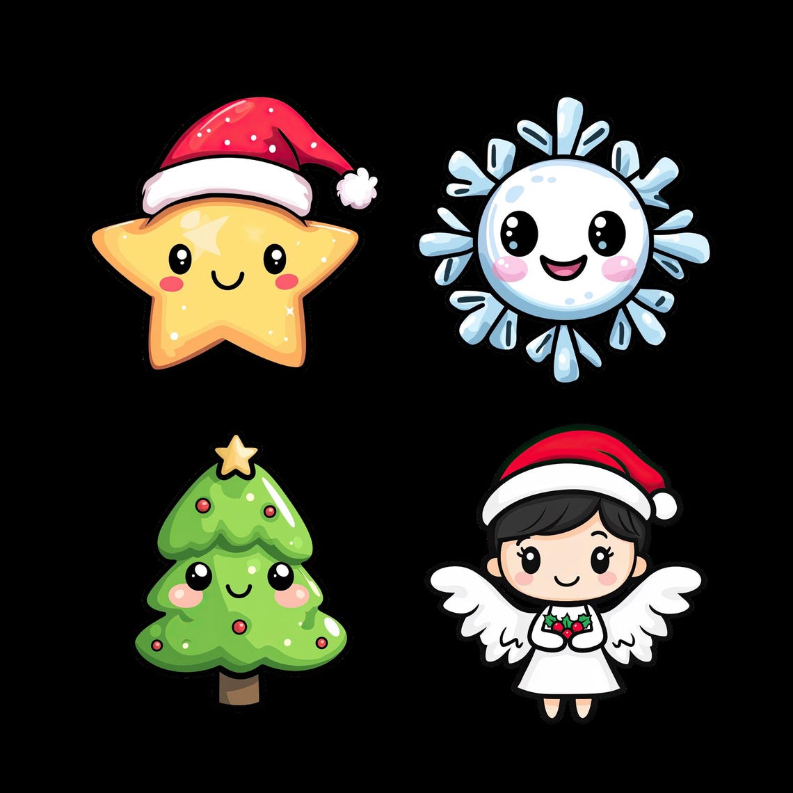 Cute Christmas Clipart Kawaii, PNG Bundle, Christmas Clipart, Cute ...