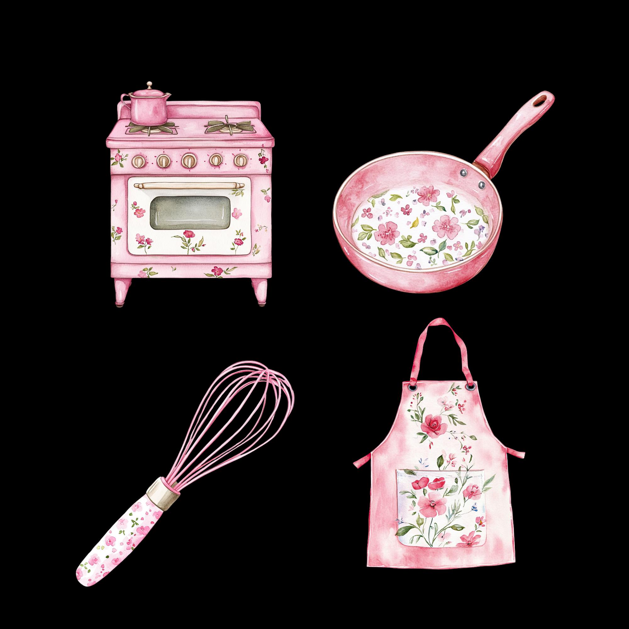 30 PNG Pink Kitchen Clipart, Watercolor Kitchenware Clipart, Shabby ...
