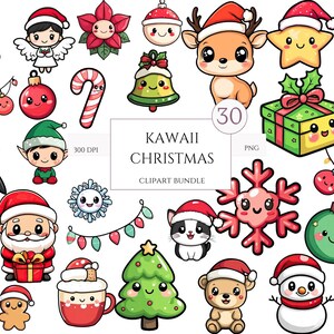 Cute Christmas Clipart Kawaii, PNG Bundle, Christmas Clipart, Cute ...