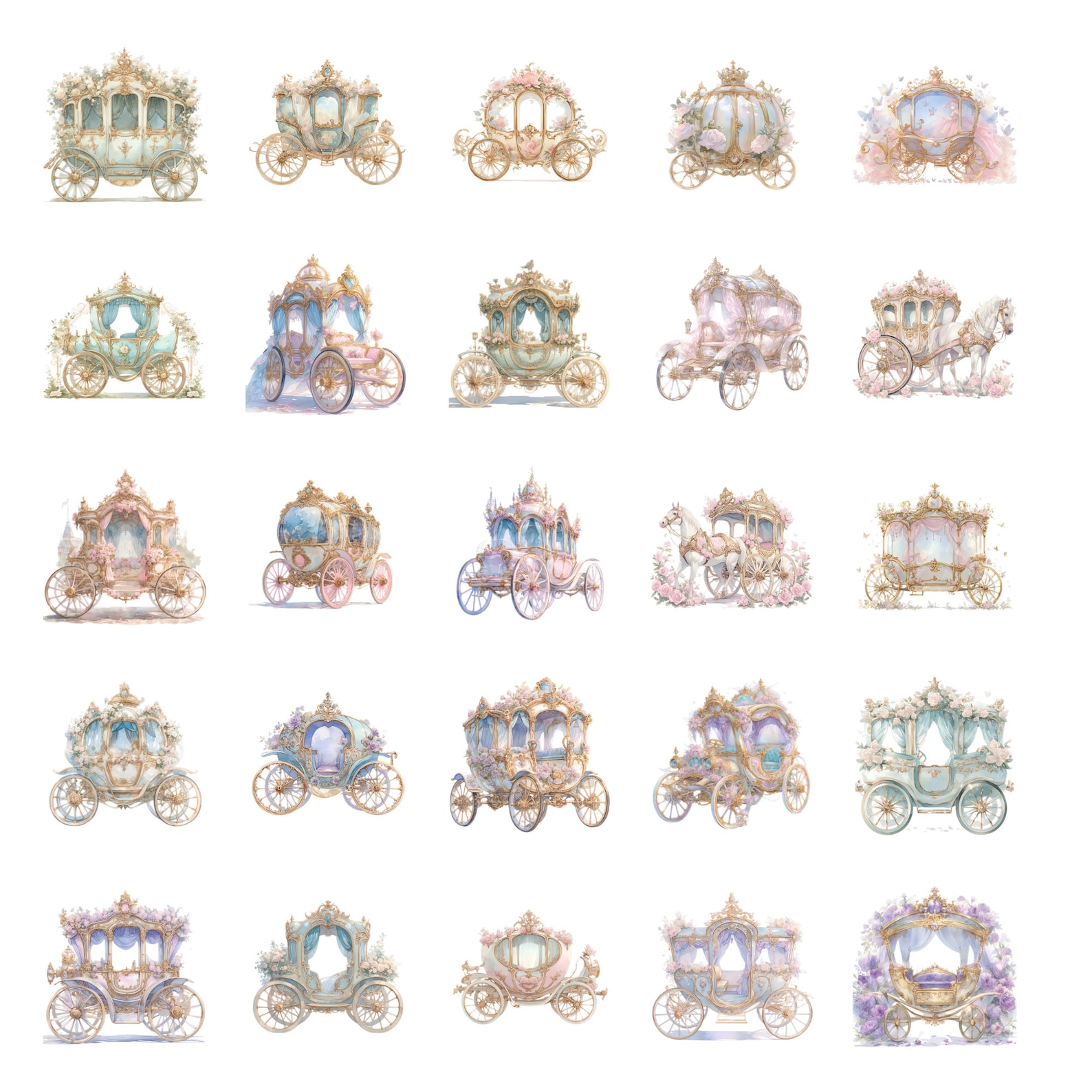 Princess Carriage Clipart Bundle, 25 High Quality PNG, Fairytale ...