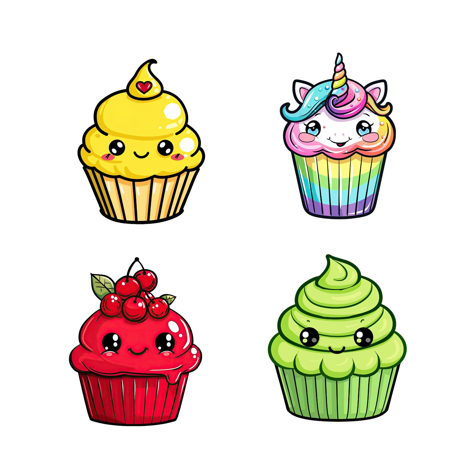 Kawaii Cupcake Clipart Bundle - 52 PNG Bundle Adorable Cupcake Clipart ...
