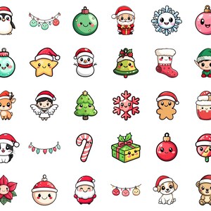 Cute Christmas Clipart Kawaii, PNG Bundle, Christmas Clipart, Cute ...