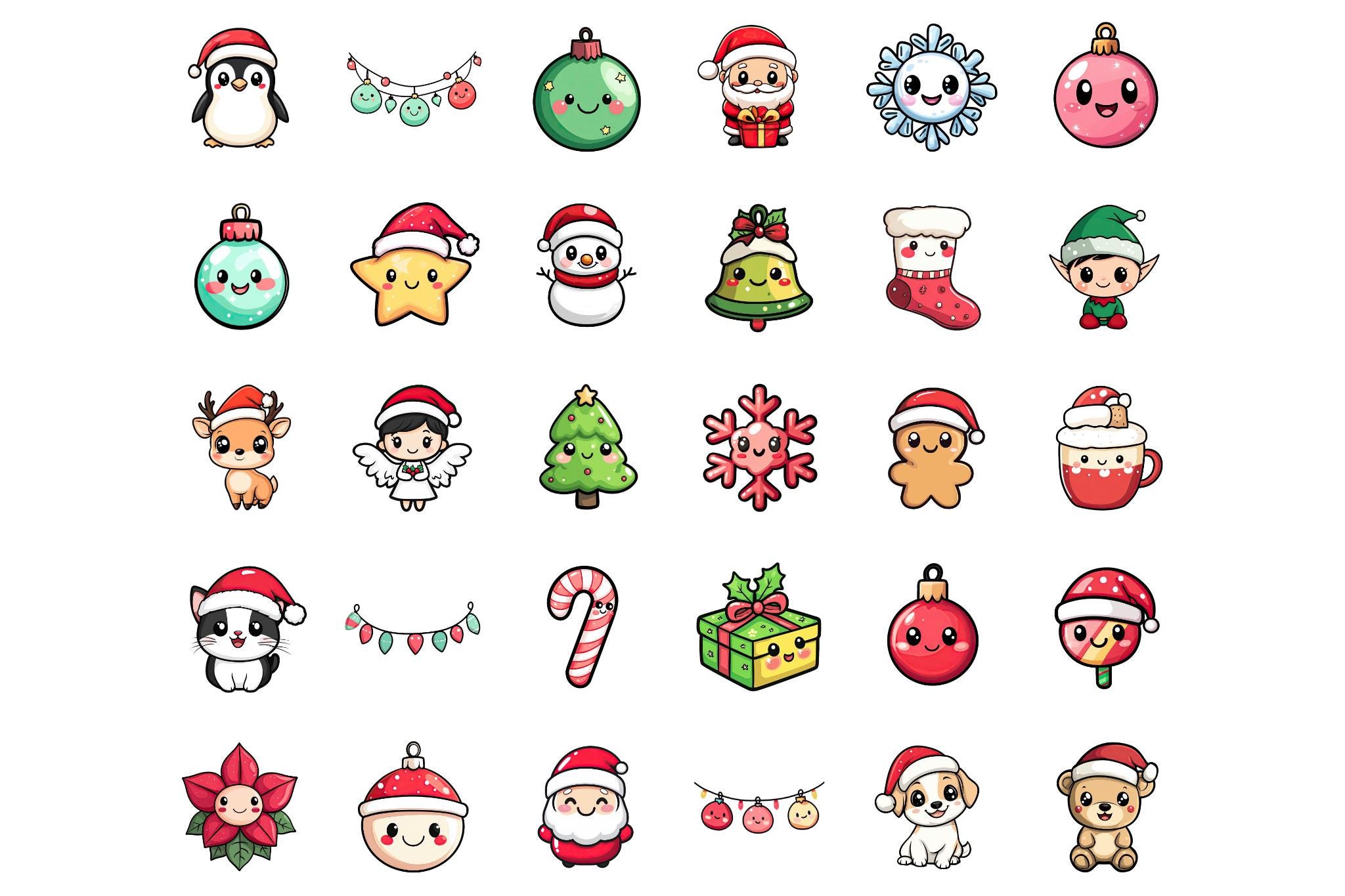 Cute Christmas Clipart Kawaii, PNG Bundle, Christmas Clipart, Cute ...