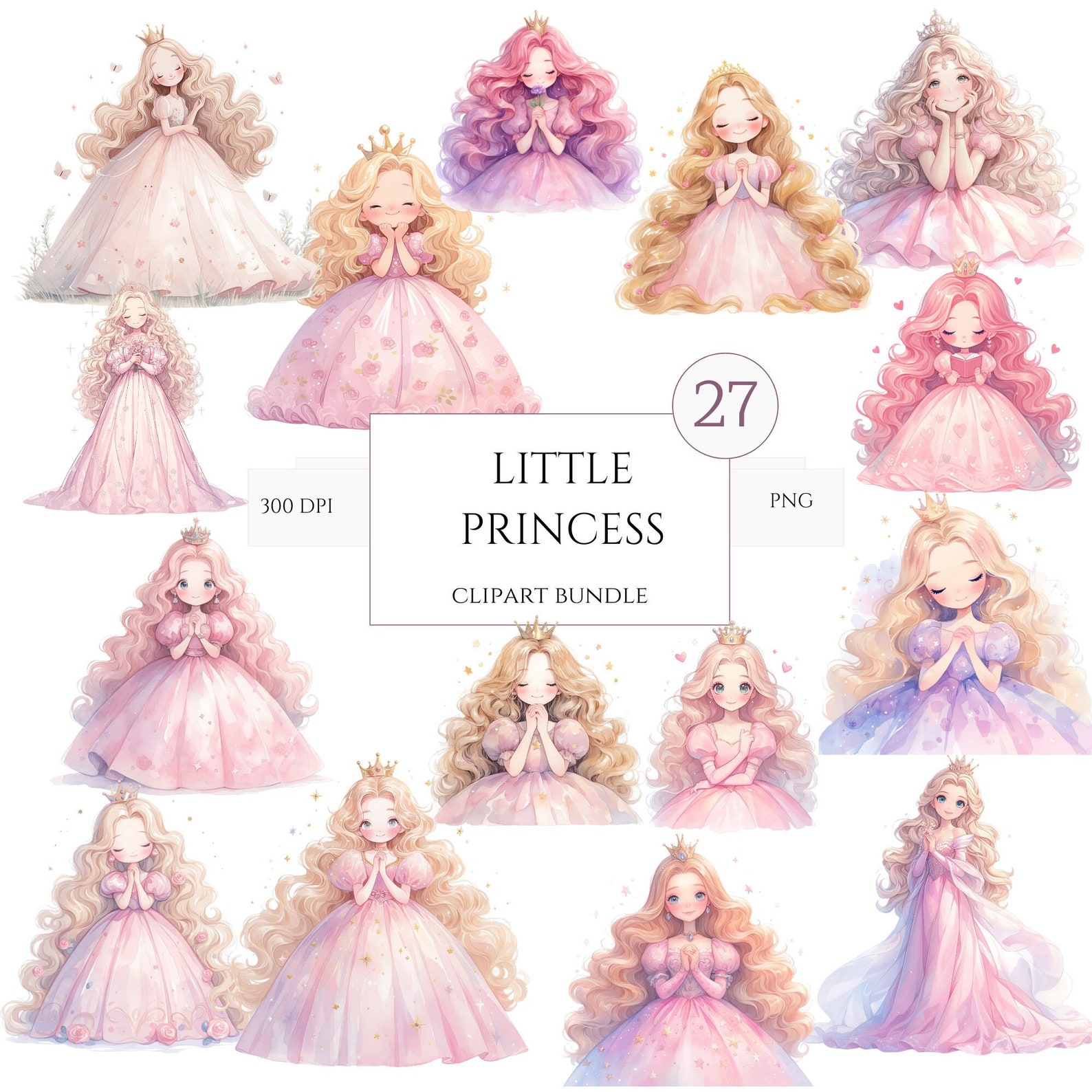 27 Little Princess Clipart Watercolor Princess Clipart Fairytale ...
