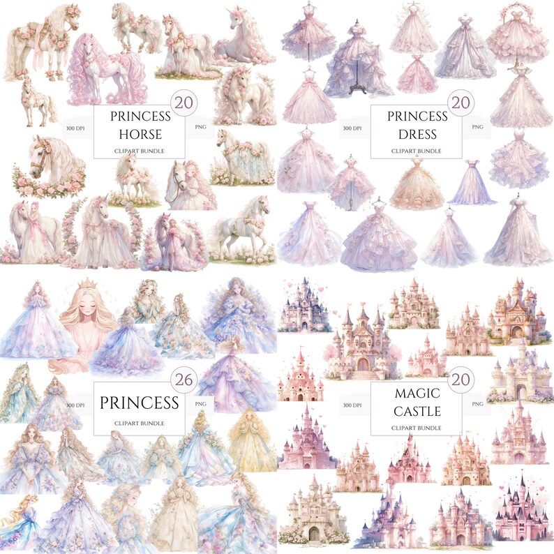Princess Clipart Watercolor Princess Clipart Fairytale Princess Kingdom ...