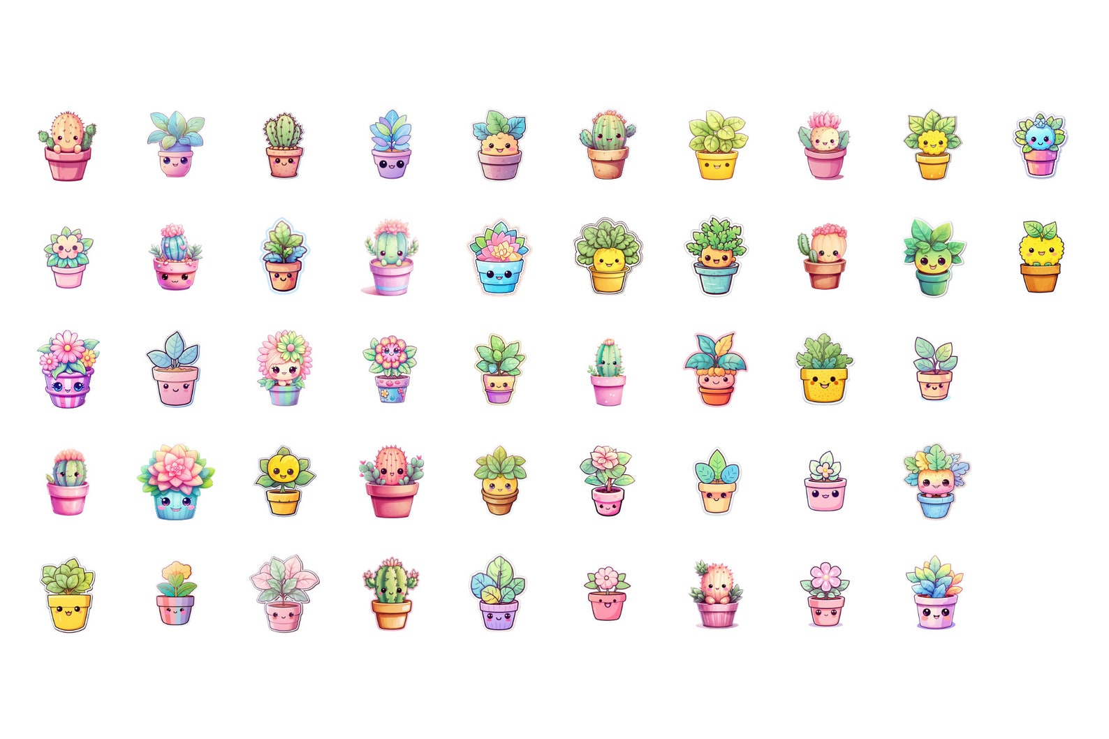 47 Kawaii Plants Clipart | Cactus Clipart | Plant Clipart | Cute Kawaii ...