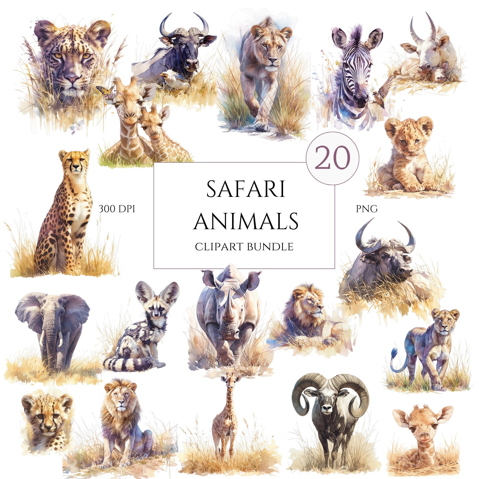 Watercolor Safari Animals Clipart, Safari Family Clipart, Safari Baby ...