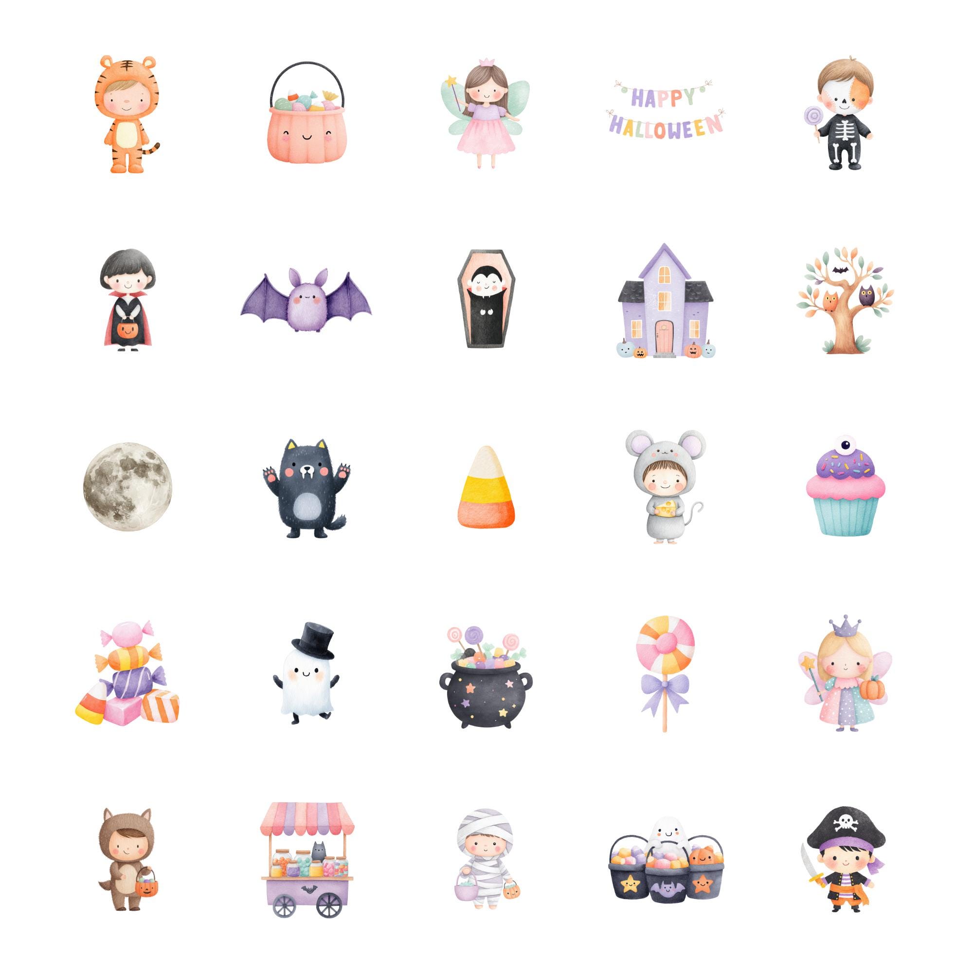 Cute Halloween Clipart Set - Trick or Treat Kids Costumes PNG, Spooky ...