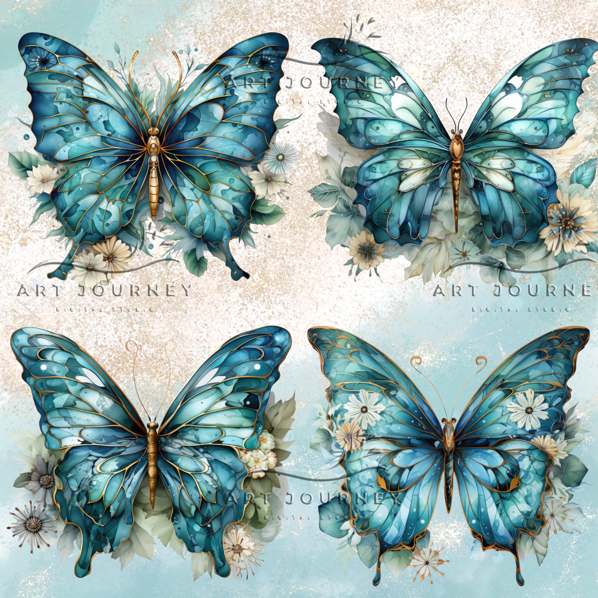 Elegant Butterfly Clipart Bundle Watercolor Butterflies Premium ...