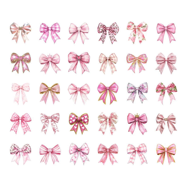 Valentines Day Bow Clipar, 30 PNG Romantic Watercolor Bows, Coquette ...