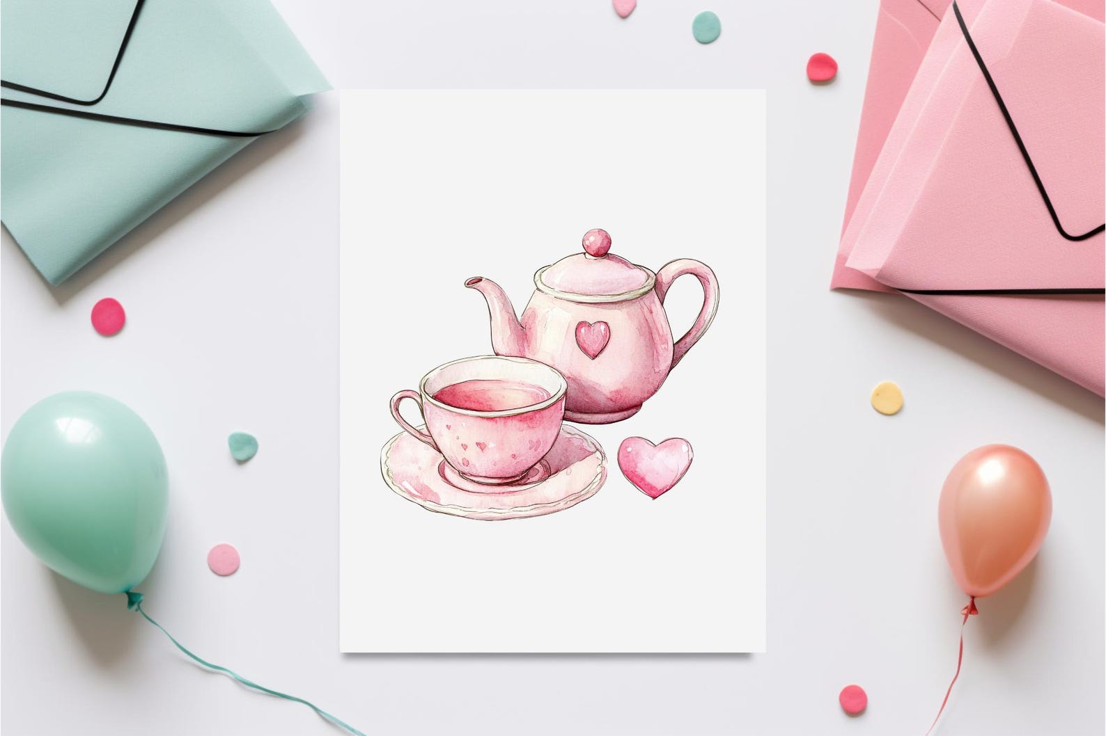 Valentines Day Tea Clipart, Pink Watercolor Afternoon Tea Party, High ...