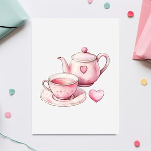 Valentines Day Tea Clipart, Pink Watercolor Afternoon Tea Party, High ...