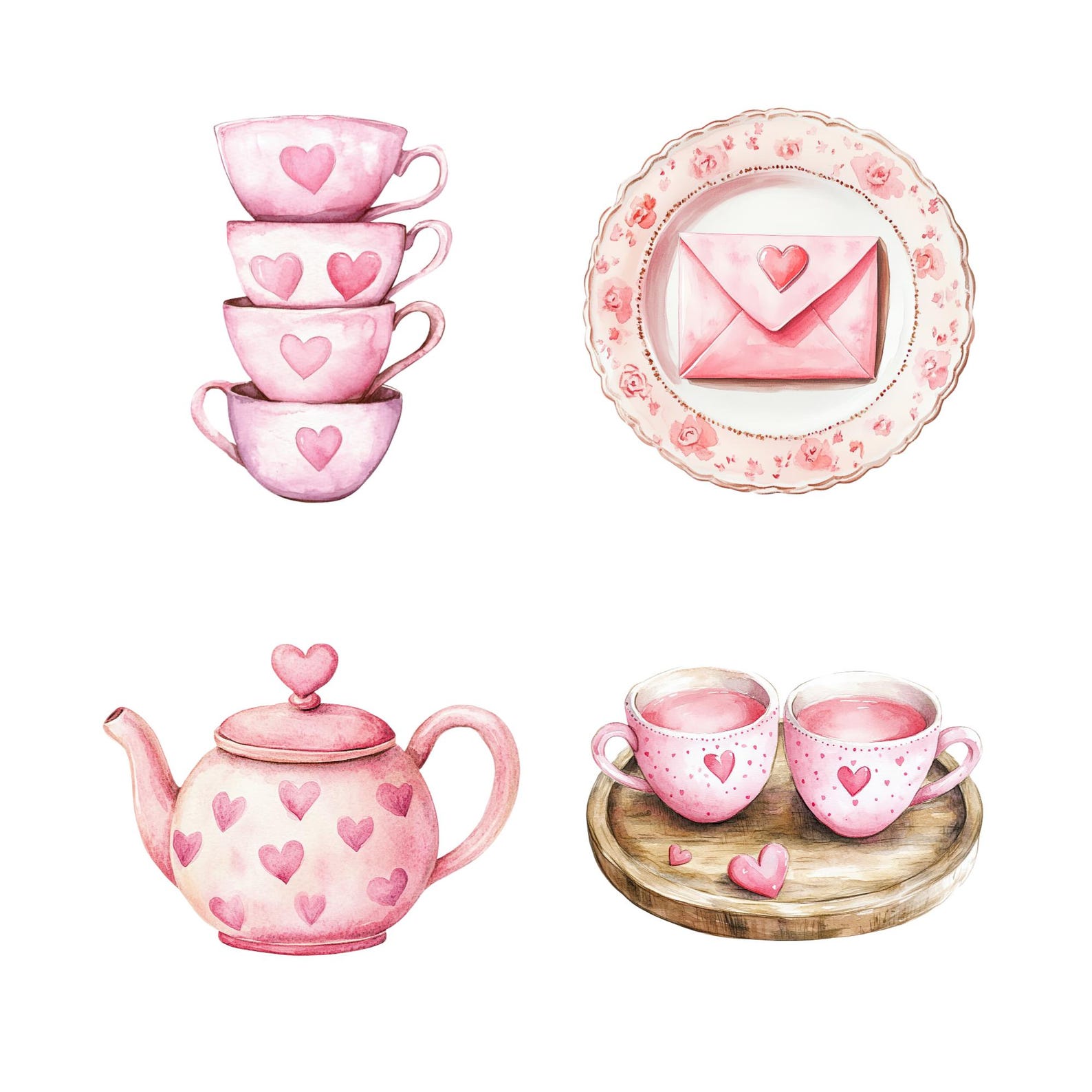 Valentines Day Tea Clipart, Pink Watercolor Afternoon Tea Party, High ...