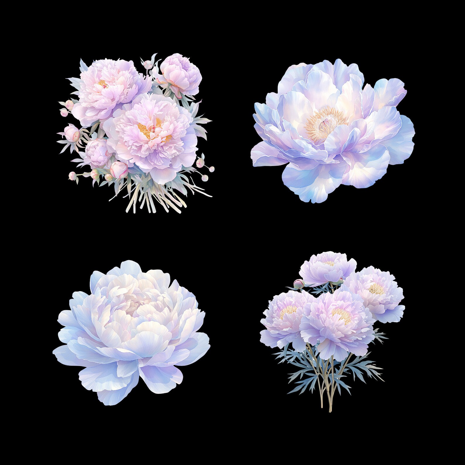 20 Peonies Bouquet Clipart, Peonies Print, Printable Watercolor Clipart ...