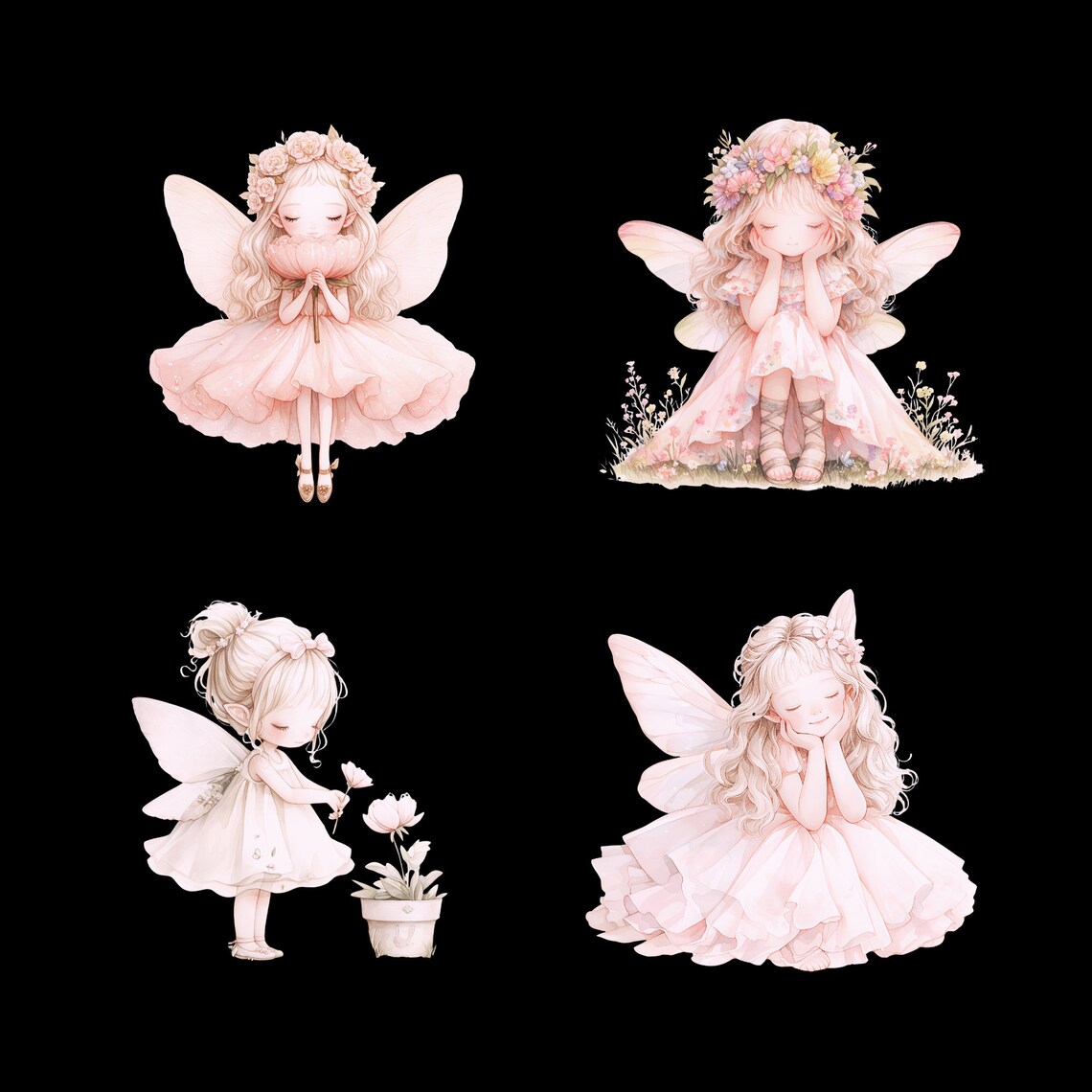 32 Pink Fairy Clipart, Magical Fairy and Pink Flower Clipart, Fantasy ...