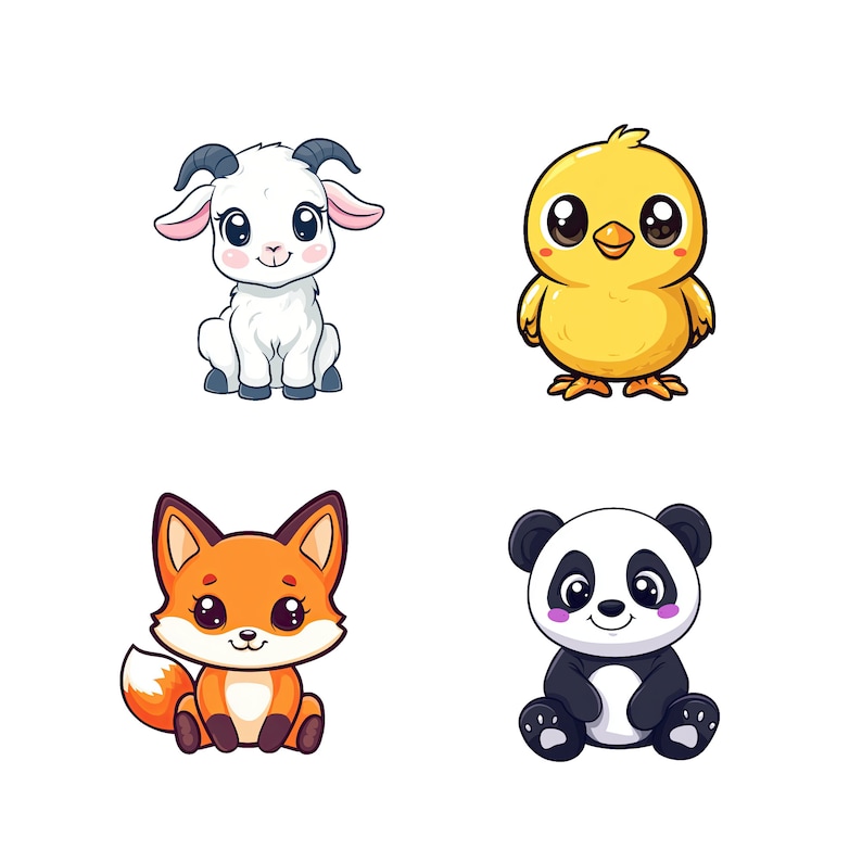 Kawaii Forest, Farm and Safari Animals - 35 PNG Bundle Adorable Baby ...