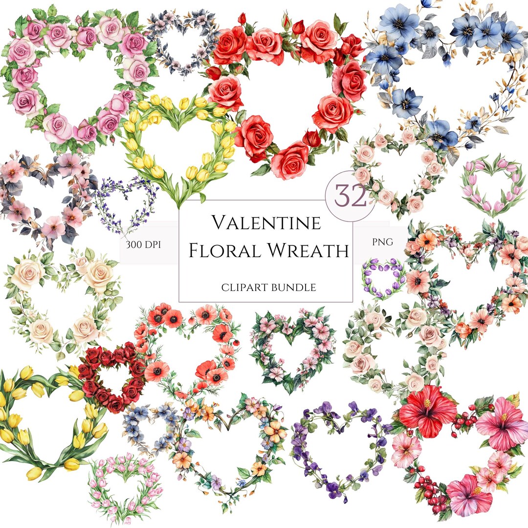 Watercolor Heart Wreath Wildflowers Floral Valentines Day, High Quality ...