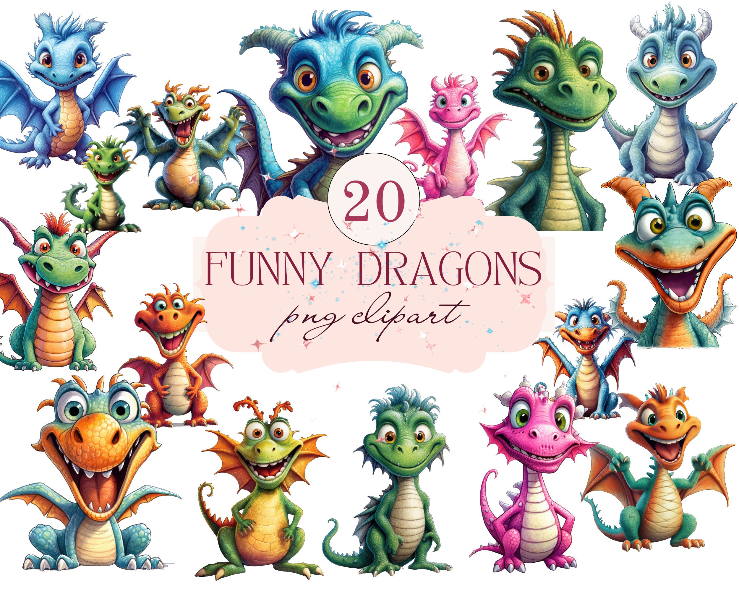 Cute Dragon Clipart Bundle | 20 High Quality PNG With Transparent ...