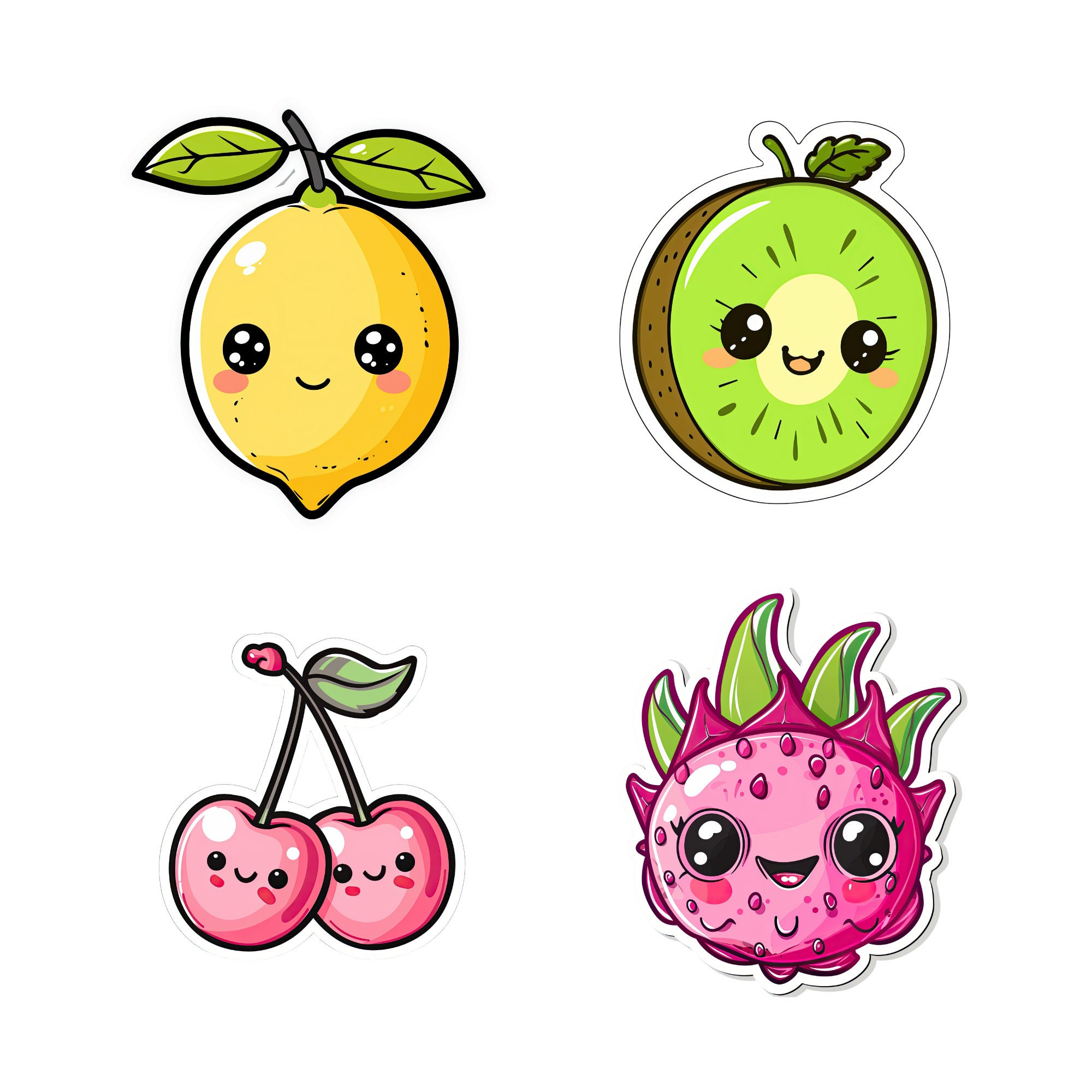 35 Cute Kawaii Fruit Clip Art PNG Bundle | Digital Download | Cute ...