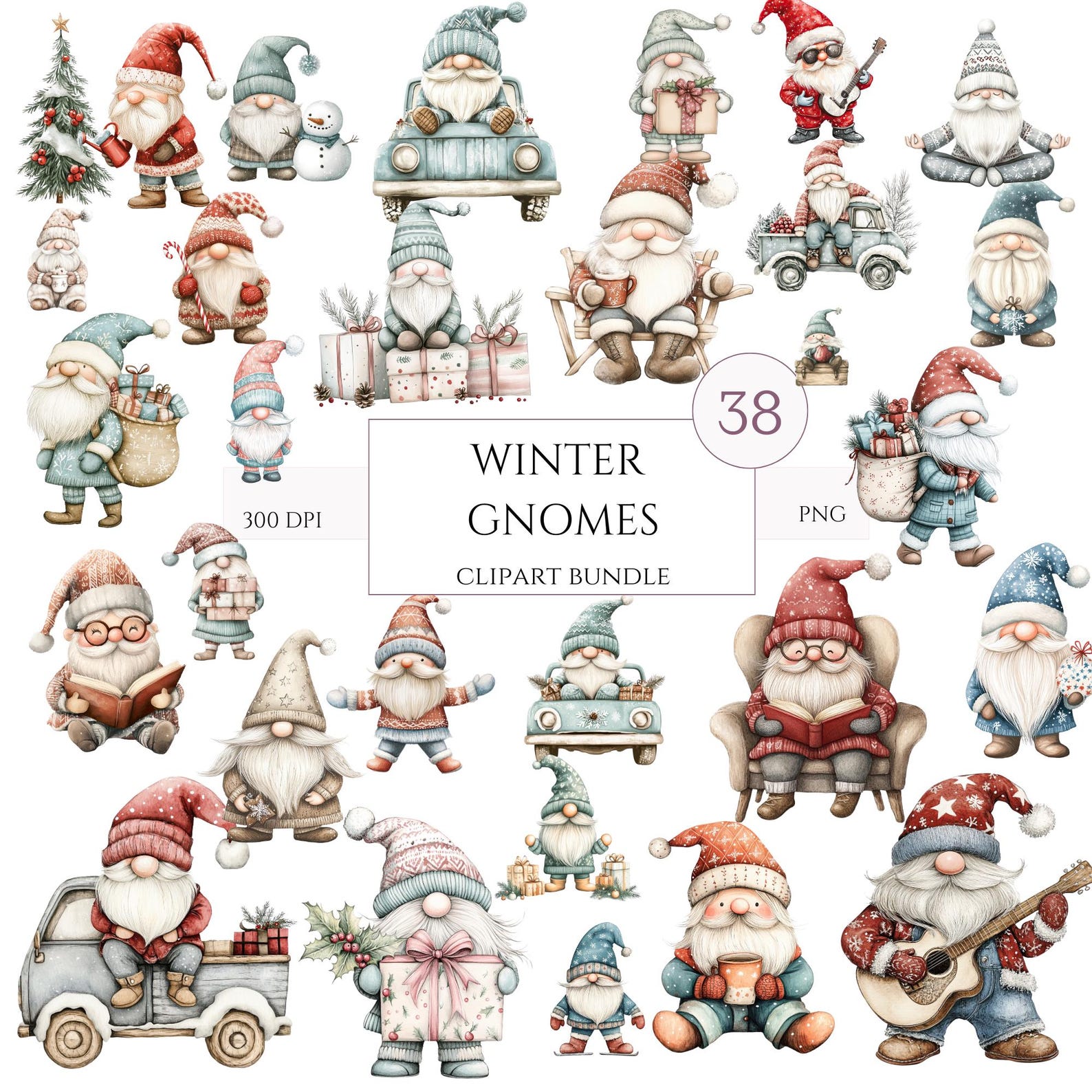 38 Watercolor Winter Gnomes Clipart Bundle, Christmas Gnome Tnd Truck ...