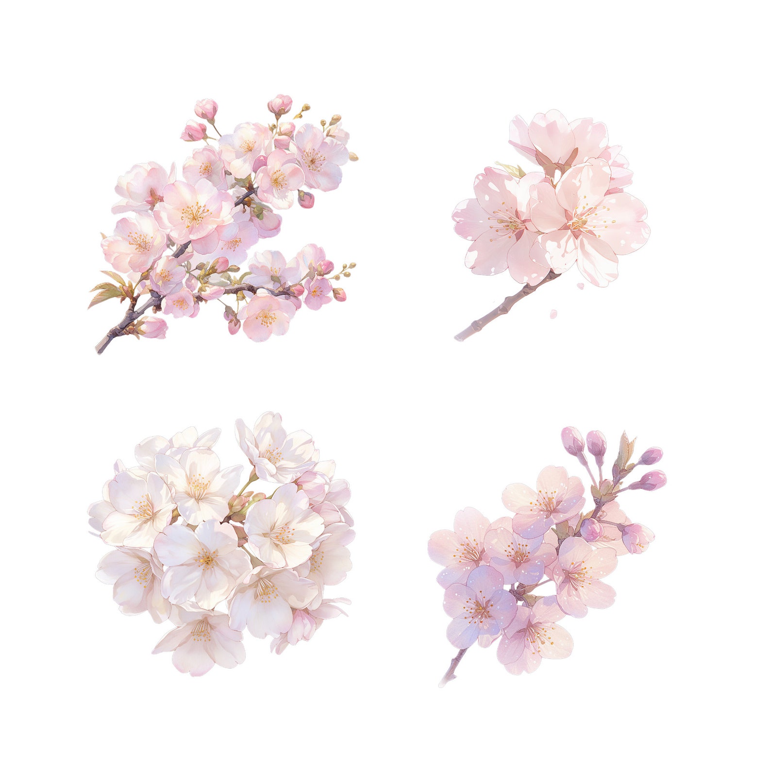 Watercolor Cherry Blossoms Clipart, Sakura Clipart, Floral Branches ...
