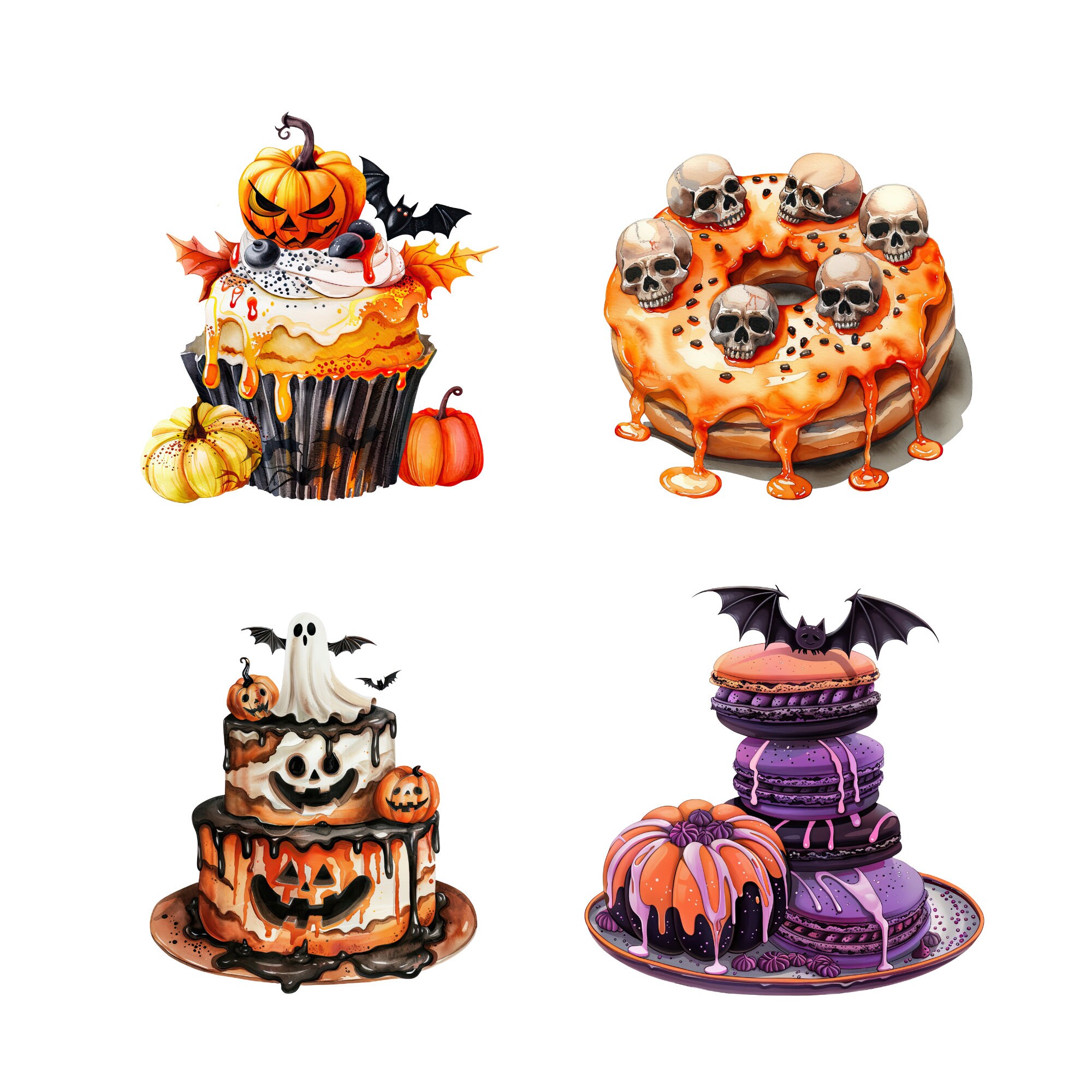 30 Watercolor Halloween Sweets Clipart, Halloween PNG, Halloween Party ...