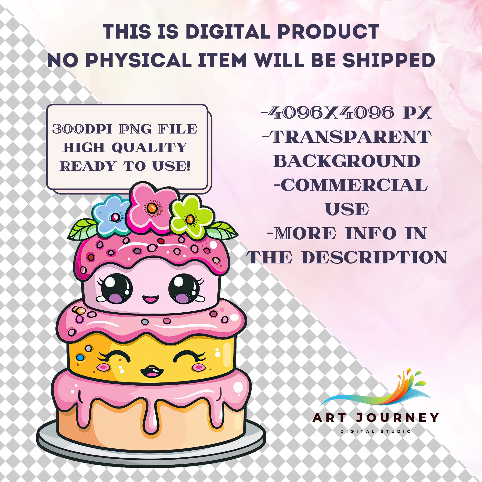 Kawaii Cute Cake Clipart Bundle - 40 PNG Bundle Adorable Cakes Clipart ...