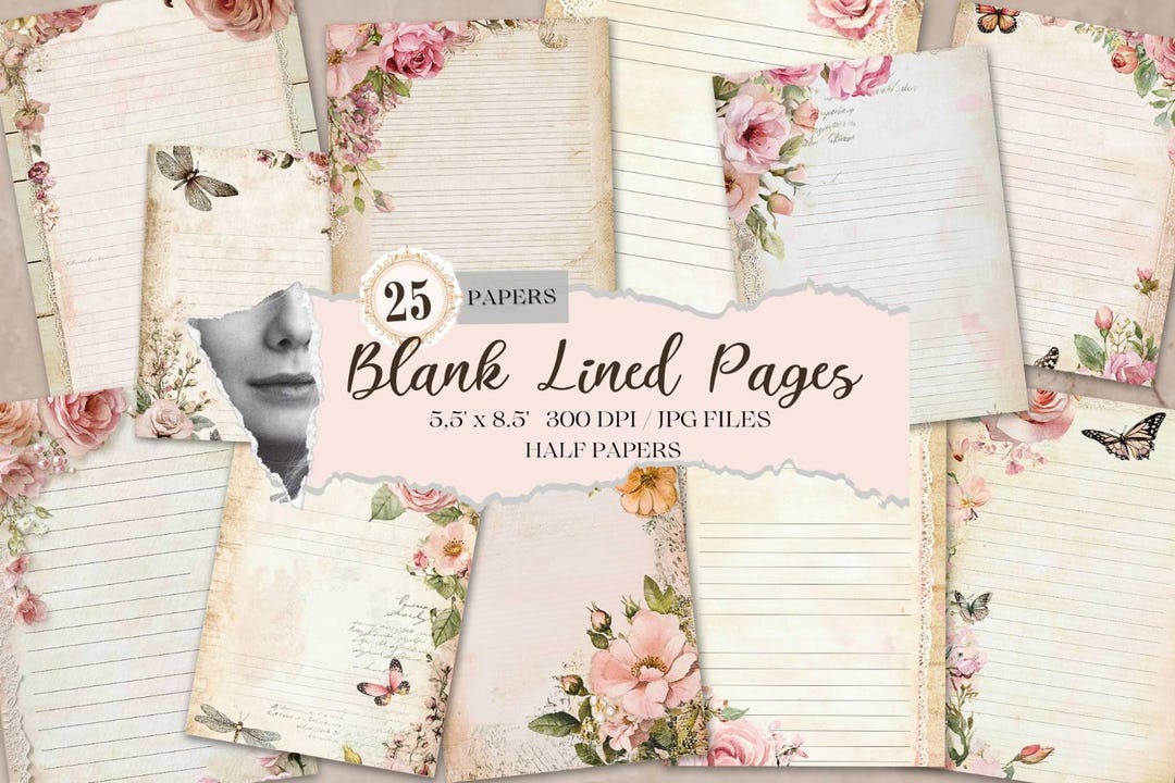 Blank Lined Journal Pages, Junk Journal Basic Papers, Printable Shabby ...