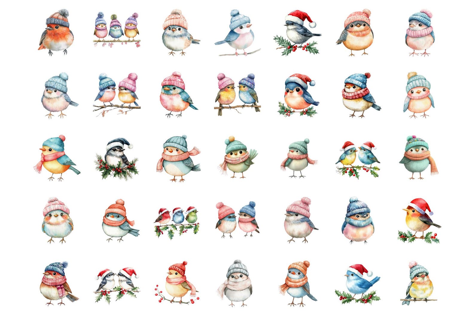37 Christmas Bird PNG Clipart Bundle, Watercolor Xmas Bird Transparent ...