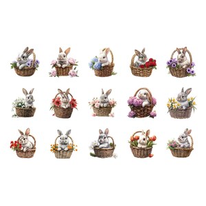 Easter Bunny Clipart, Bunny in the Floral Basket, Easter Nursery Floral ...