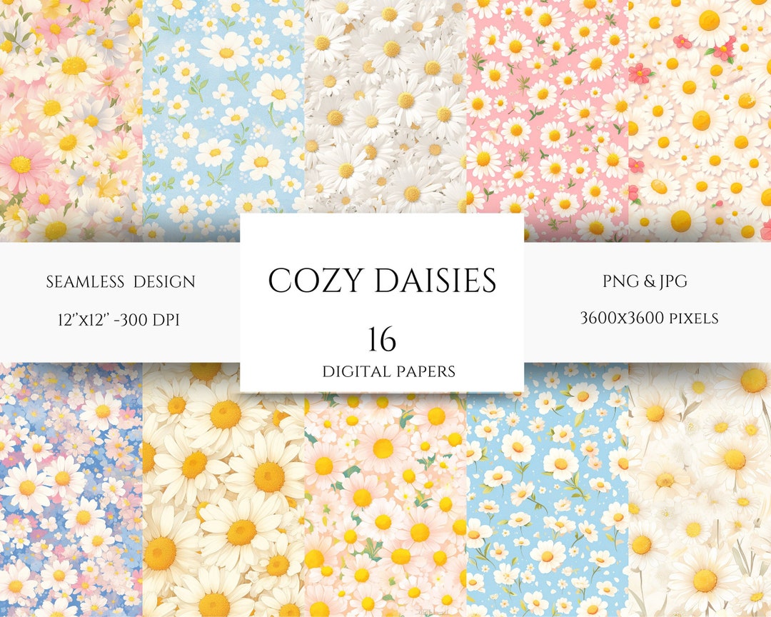 16 Seamless Watercolor Miniature Daisy Flower Digital Papers Digital ...