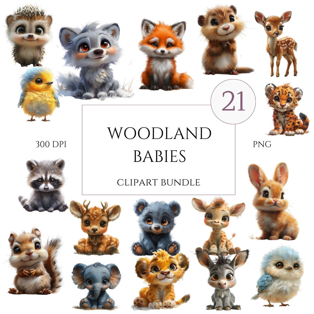 Cute Watercolor Baby Animals Clipart, 22 Woodland Animals Bundle ...