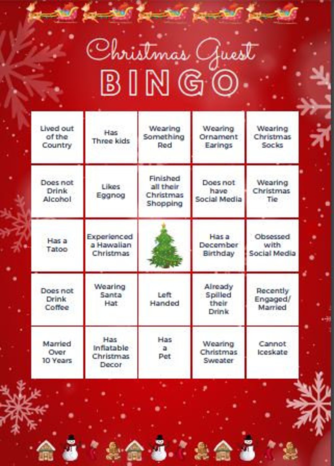 Printable Christmas Bingo Card - Etsy