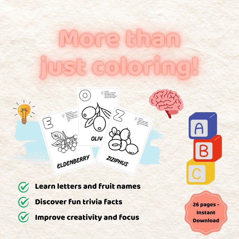 Fruity Fun A-Z Kids Coloring Book PDF | Alphabet Fruit Coloring Pages ...