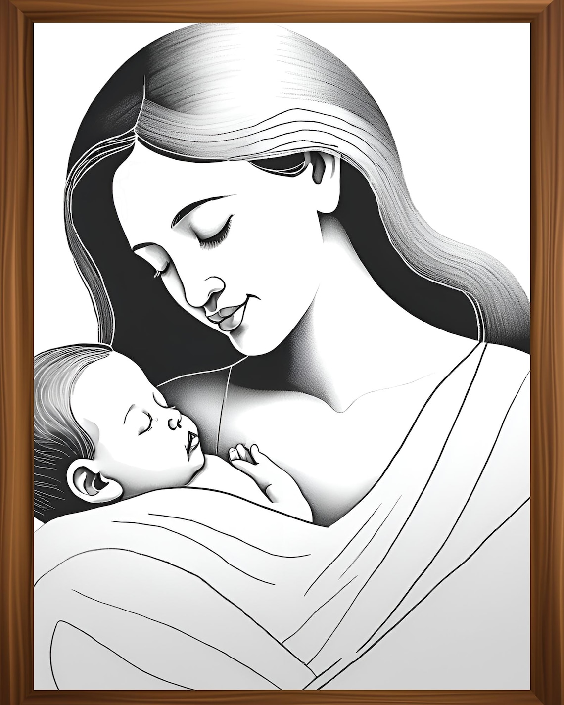 Printable Pencil Drawing – Mom Holding Newborn, A Digital Art for Baby ...