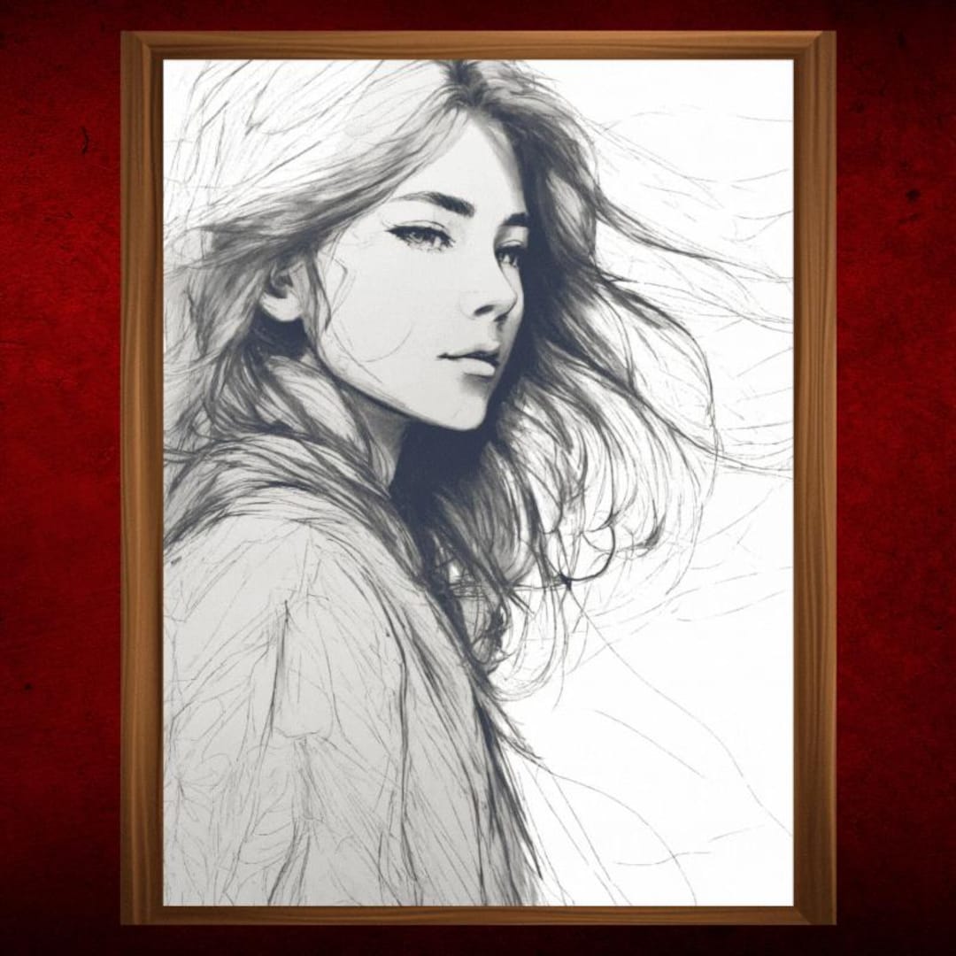 Stylish Women Line Sketches – 10 Printable Pencil Drawings, Monochrome ...